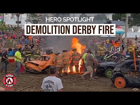 Fire Chief Puts Out Demolition Derby Fire with STOP FYRE - YouTube