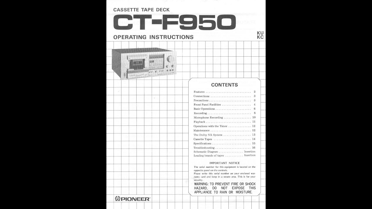 PIONEER CT-F950 CASSETTE TAPE DECK K7 OWNER USER INSTRUCTION OPERATION ...