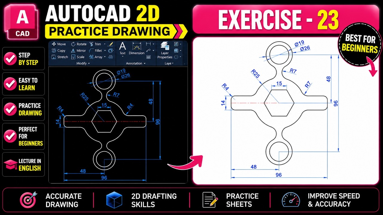 AutoCAD Training Basic to Advance | Step-by-Step Guide - Exercise 23 ...
