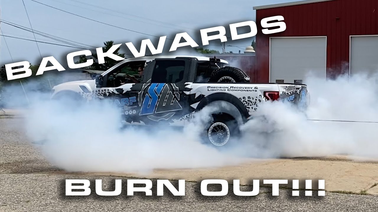 Ford Raptor BACKWARDS burn out smoke show! - YouTube