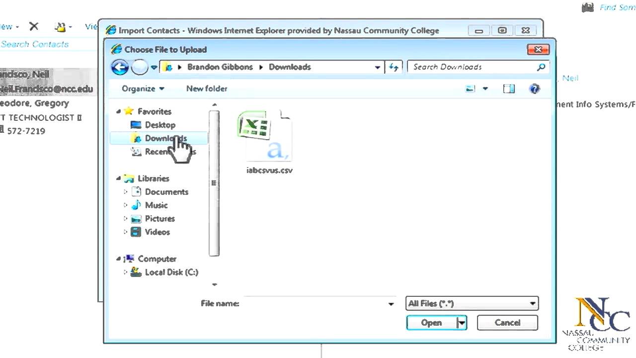 Importing Your Contacts Into Your New NCC Email Account - YouTube