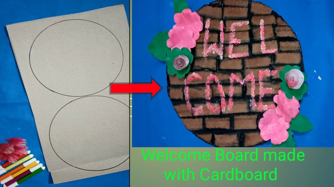 How to create a welcome board at home with cardboard || cardboard se ...