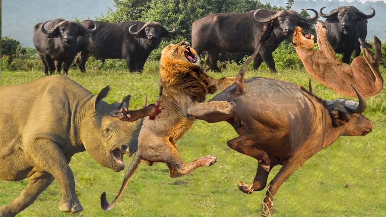 Incroyable... un buffle noir fou attaque et tue le lion ─ animal ...
