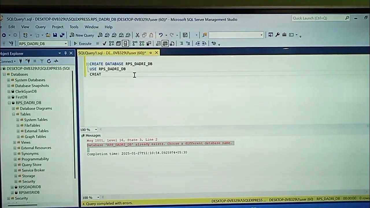 RPS DADRI CLASS CREATE DATABASE IN MSSQL | CREATE TABLE | RPS MANCH - YouTube