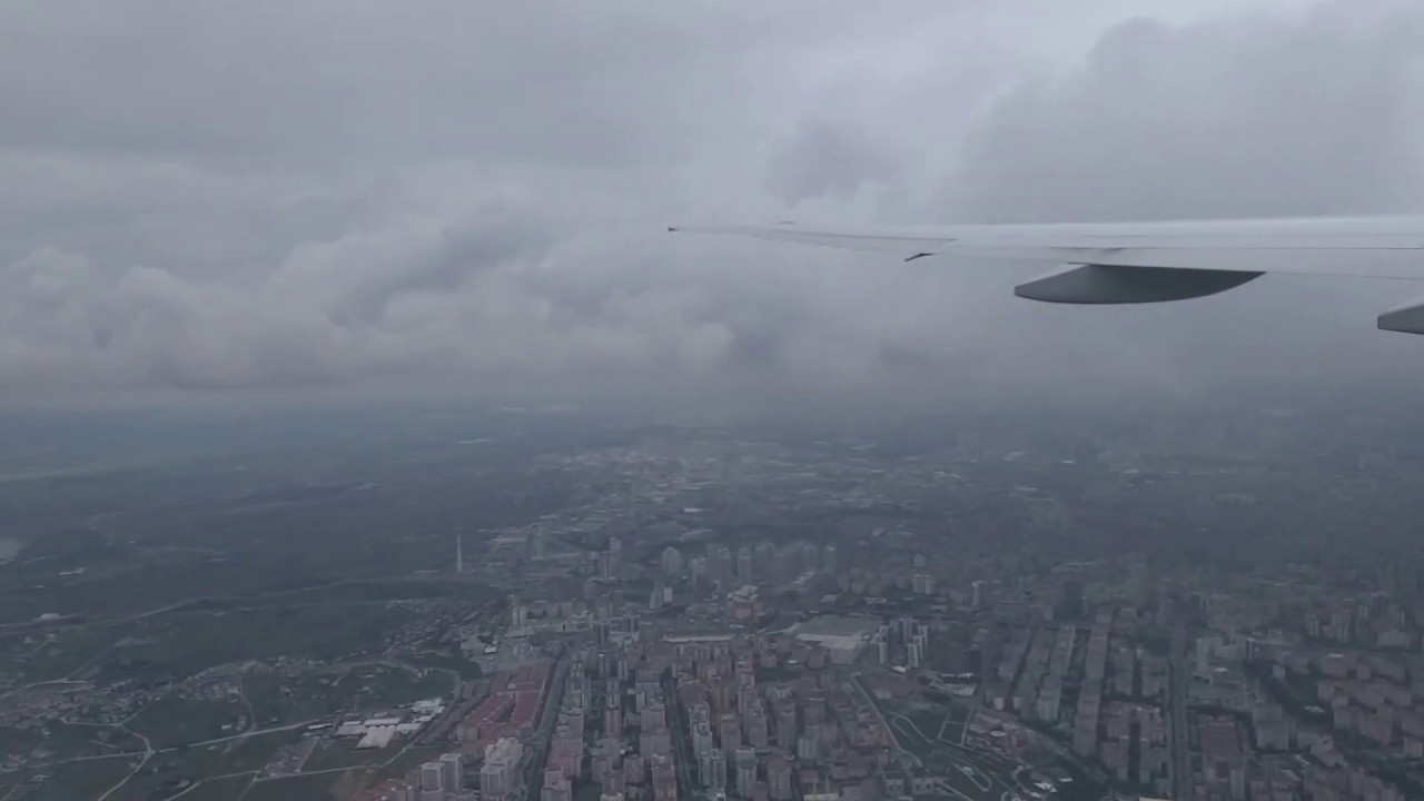 Turkish Airlines B777 wing view landing Istanbul new airport 8th May ...