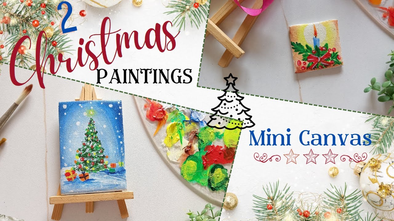 2 Christmas Paintings | How to paint Christmas tree | Mini Canvas ...