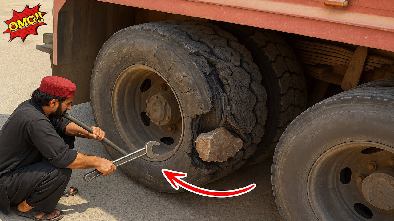 Live Truck Tyre Burst Repair | Roadside Emergency by Expert Mechanic ...