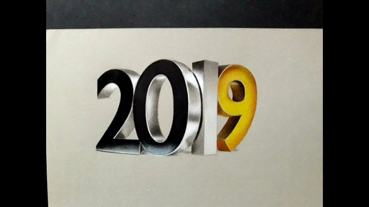 How to draw happy new year 2019 3d drawing text number 2019/ 3d ...