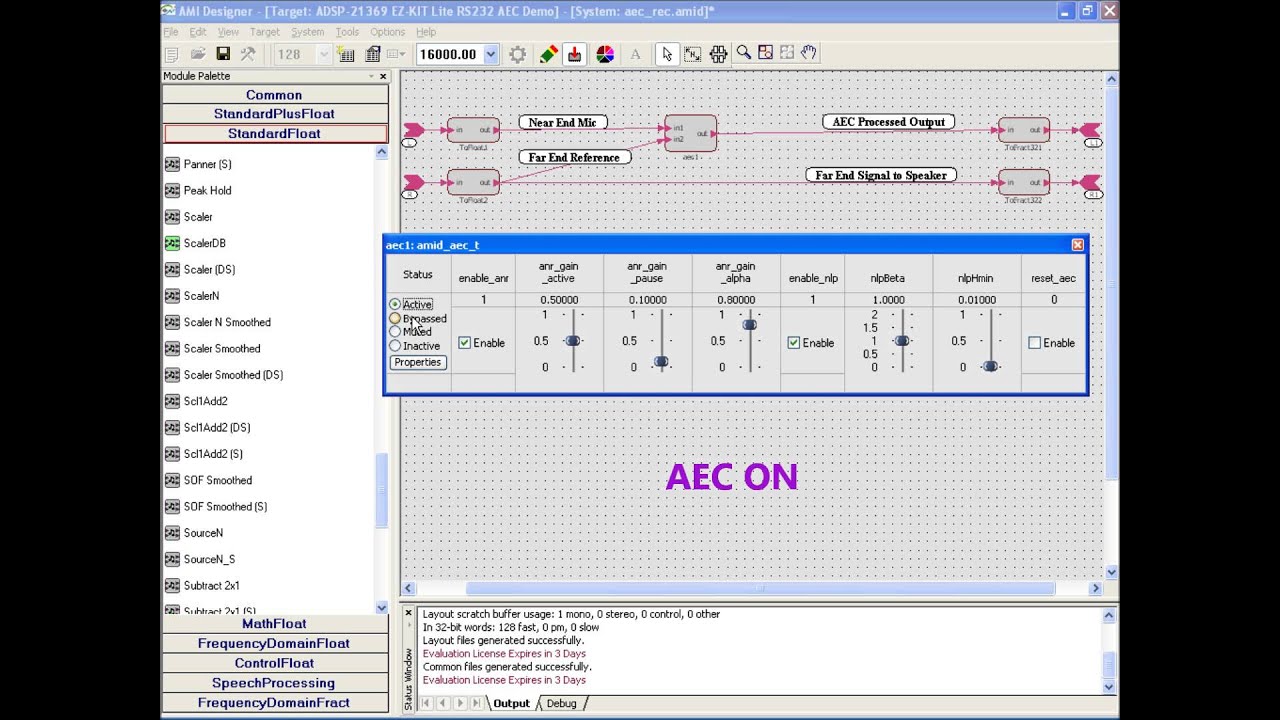 Acoustic Echo Cancellation (AEC) on ADSP-21369 SHARC board by AMI Technologies - YouTube