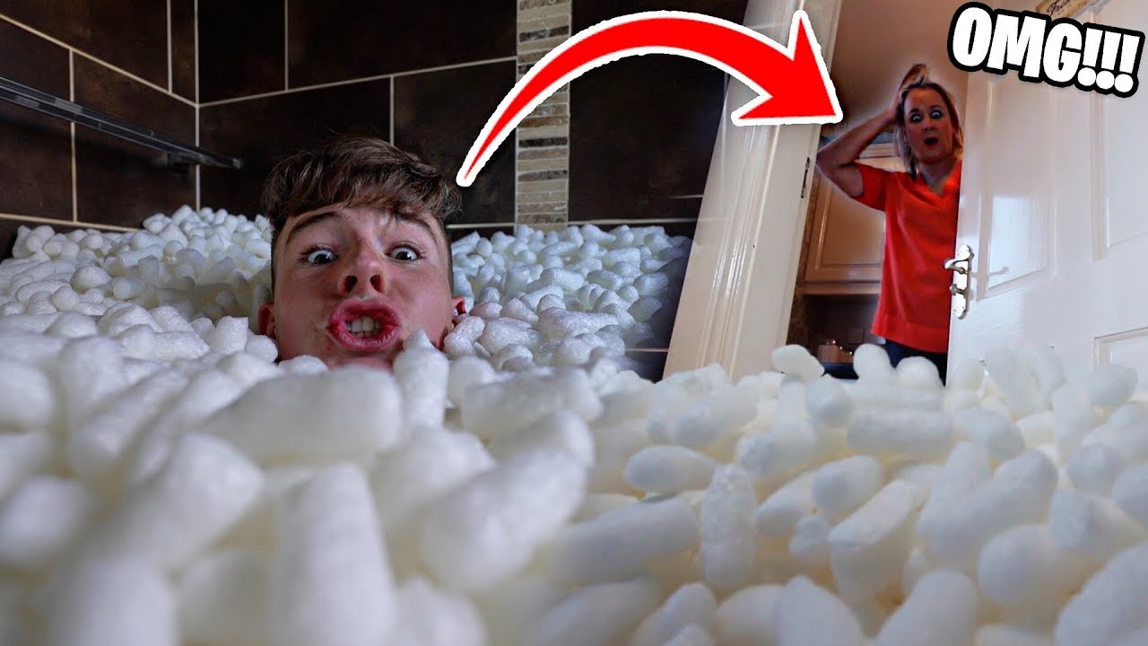 Filling Mom's ENTIRE Room with PACKING PEANUTS... *PRANK* - YouTube