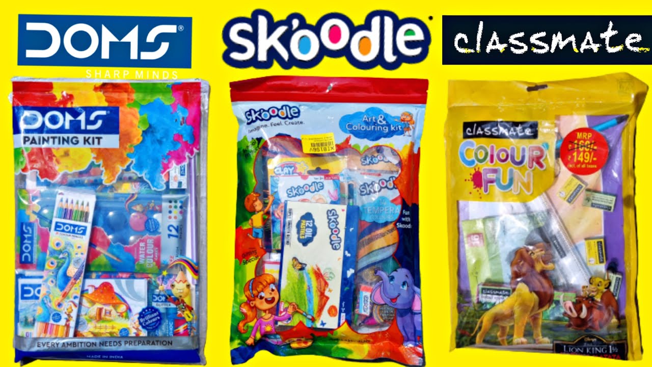 Skoodle Art & Colouring Kit vs Doms Painting kit vs Classmate Colour ...