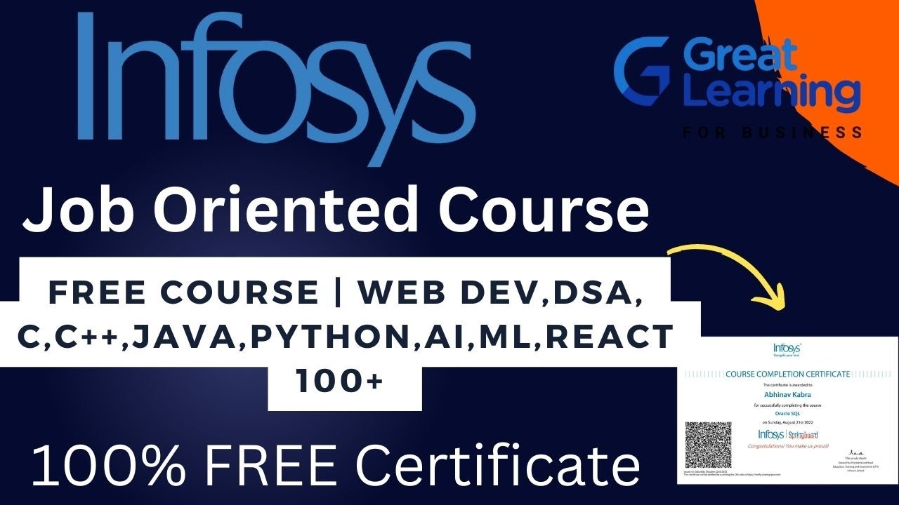 Infosys Free Job Course Certificate Dsapython Ml Al Excel Web Developmentjava Greate