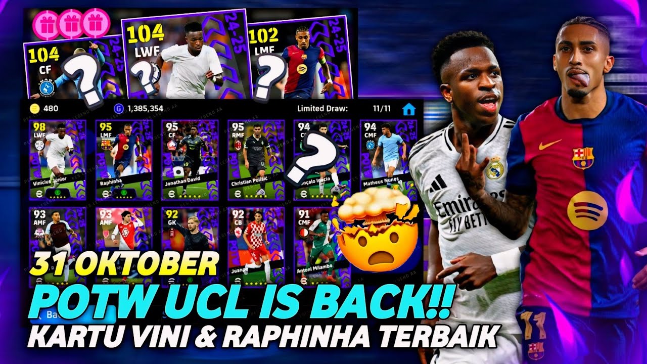 WOW VINCIUS 104? BOCORAN PACK POTW UCL KAMIS 31 OKTOBER EFOOTBALL 2025 MOBILE - YouTube