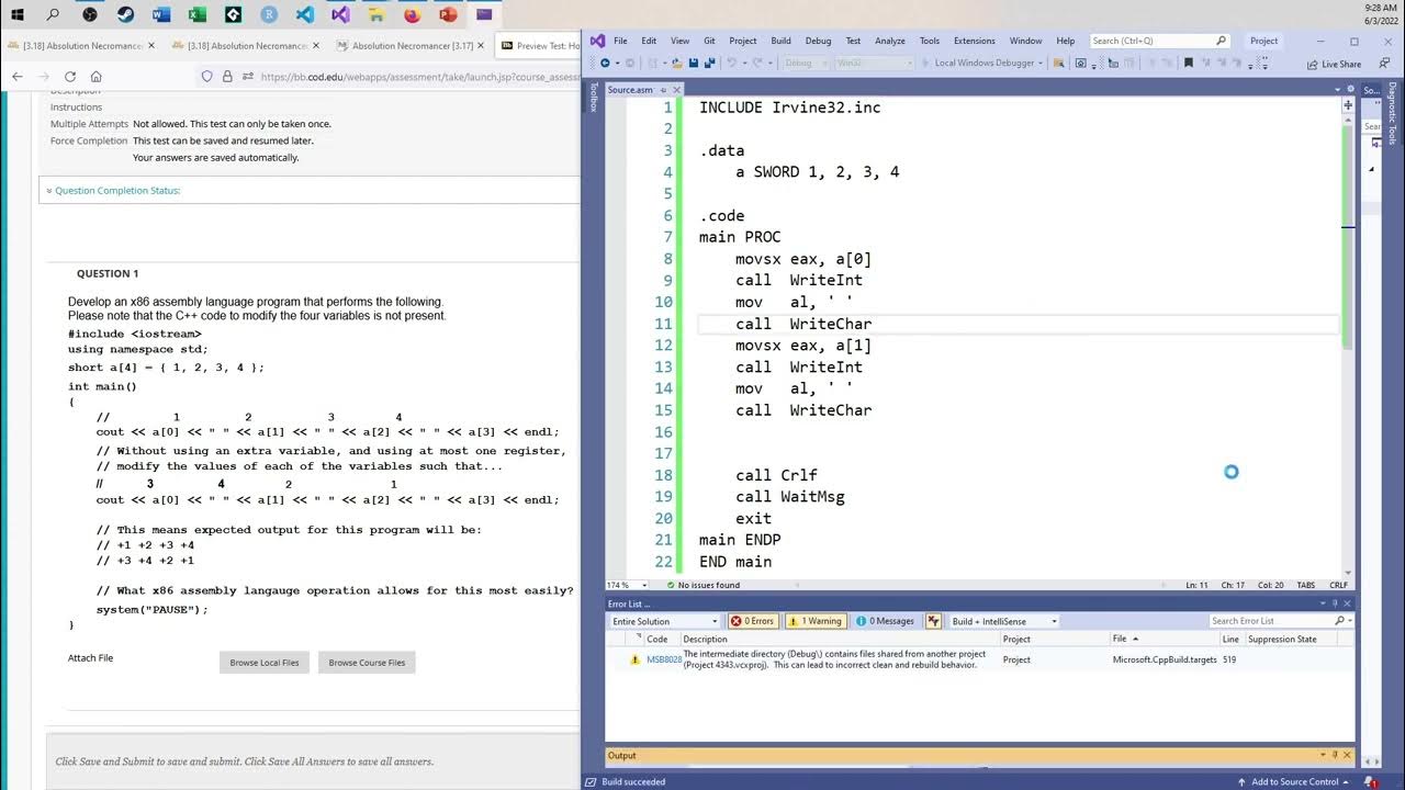 CIS2420 - Microprocessor Assembly Language - Homework 09a - YouTube