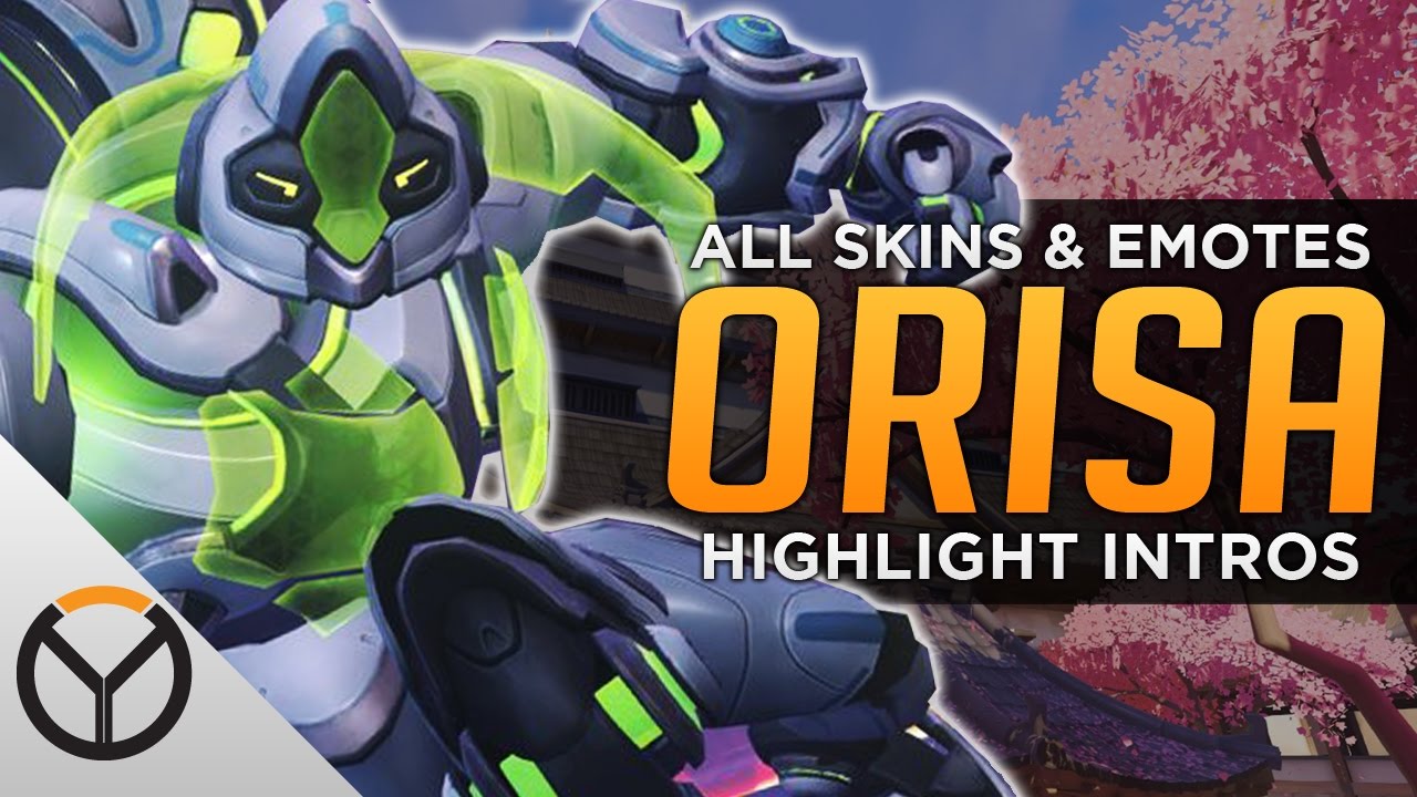 Overwatch: All Orisa Skins, Emotes, Sprays & Highlight Intros - YouTube