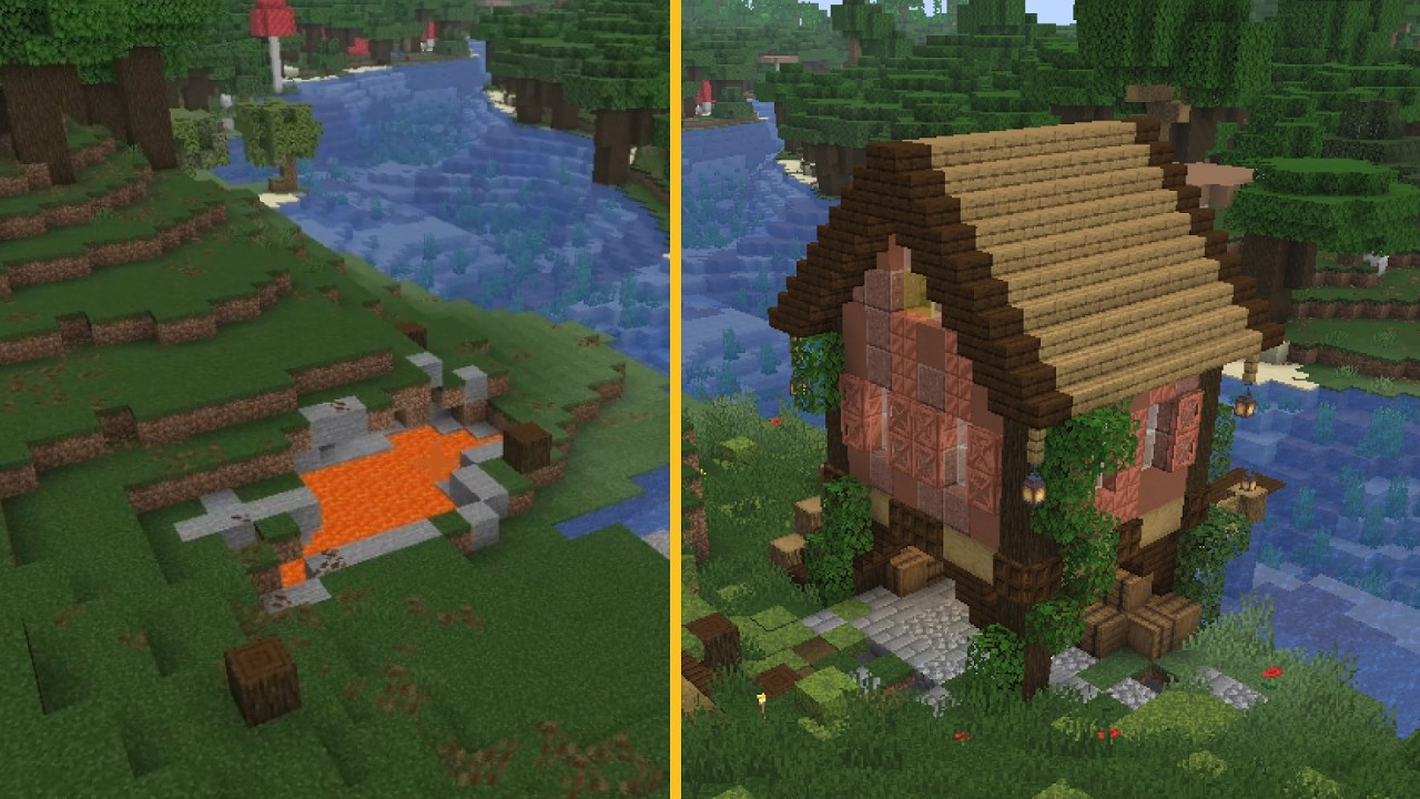 i built a cozy fishing hut in my minecraft survival world - YouTube