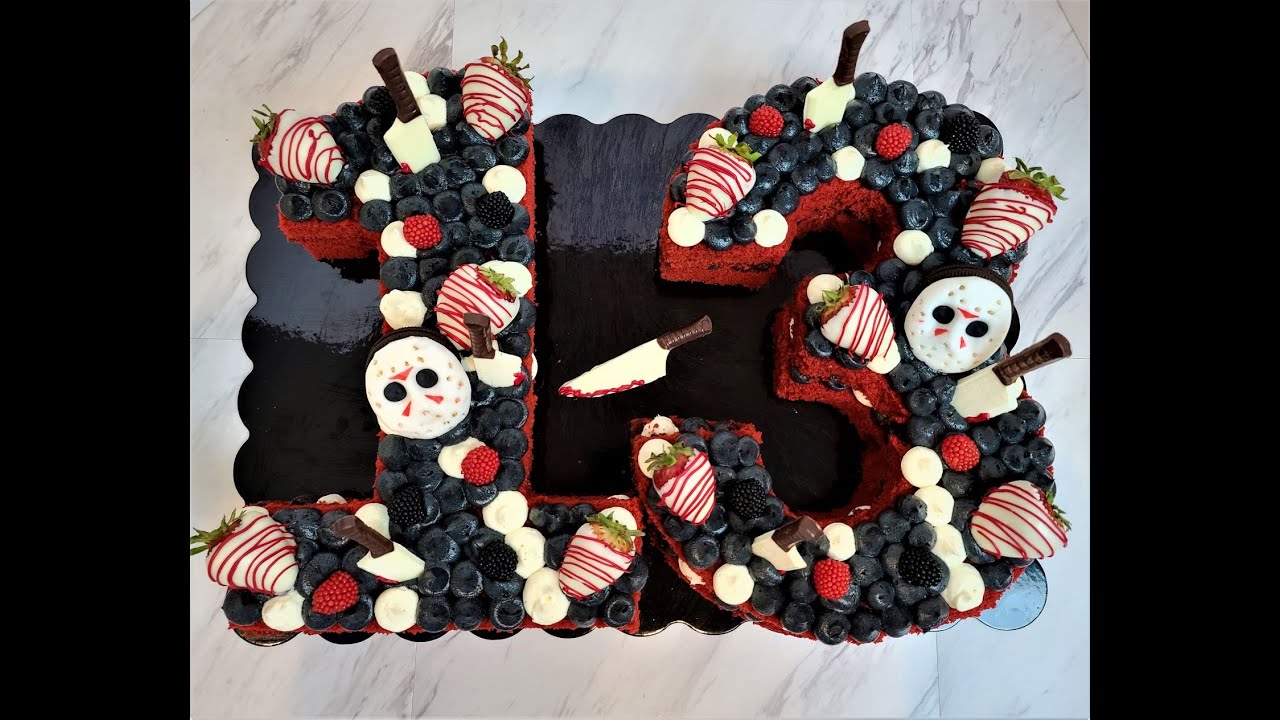 Friday the 13th Halloween Cake | Jason Voorhees | Number Cake - YouTube