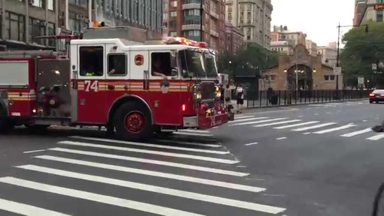 FDNY ENGINE 74 & FDNY LADDER 25 TAKING UP AFTER CALL ON W. 71ST ST. ON ...