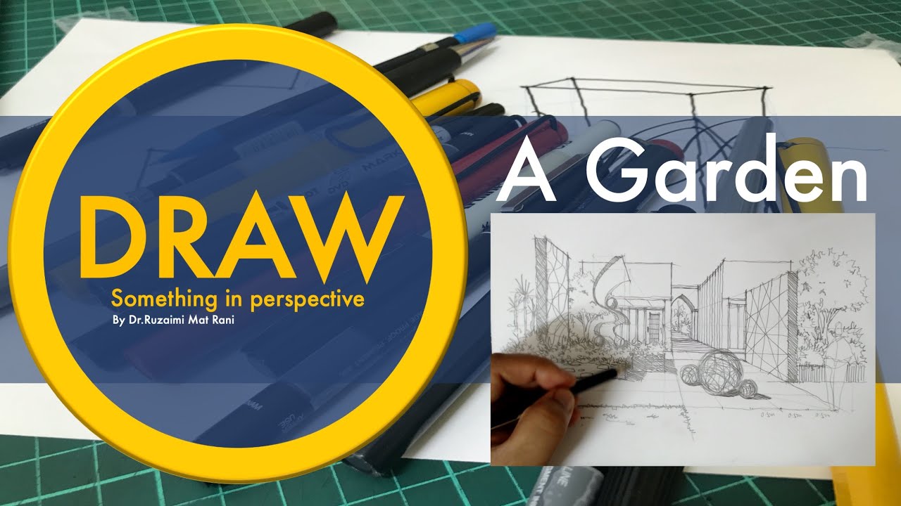 Perspective Drawing : How to draw a garden courtyard in one point ...