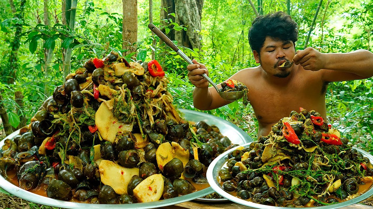 Cooking Filopaludina javanica Recipe In Forest | Masala Snail Curry ...