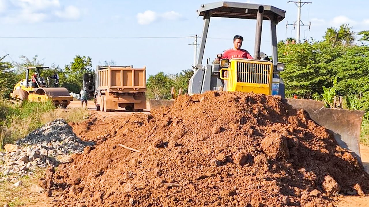 Amazing Job! Powerful Bulldozer D41PX Processing Methods & Road Roller ...