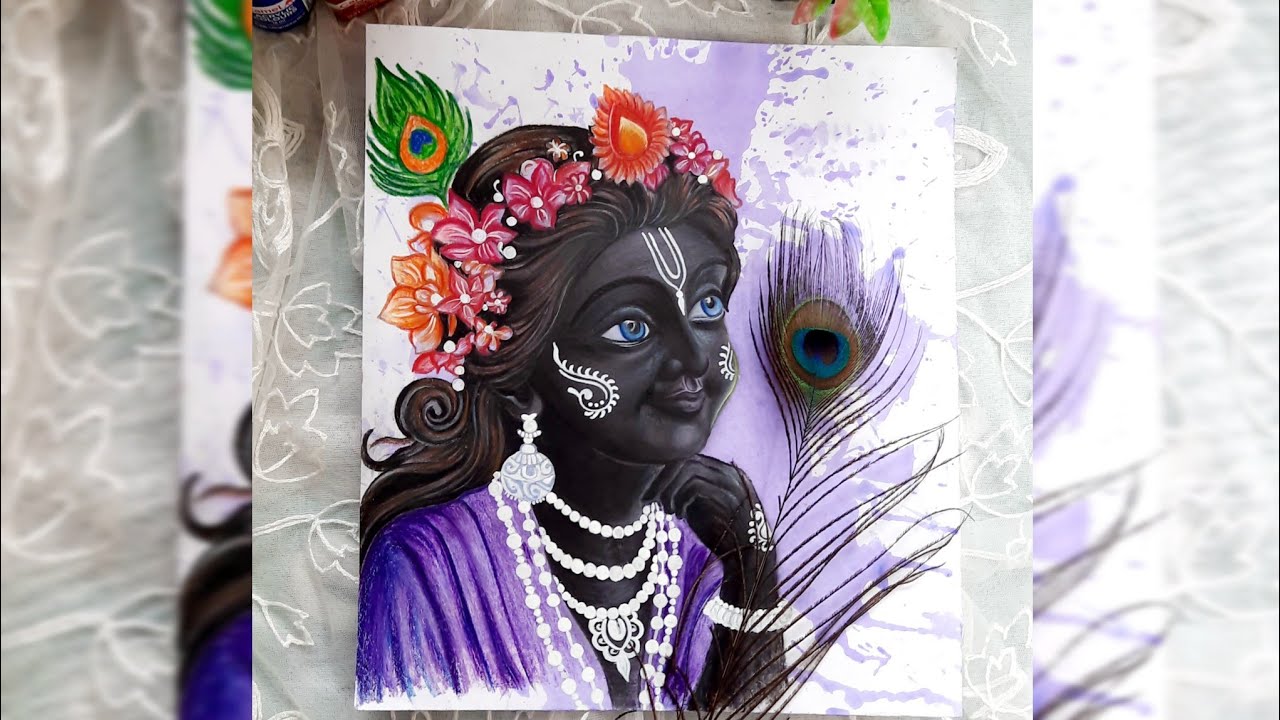 Lord Krishna Painting | Crayons | Charcoal | Krishna Drawing | - YouTube