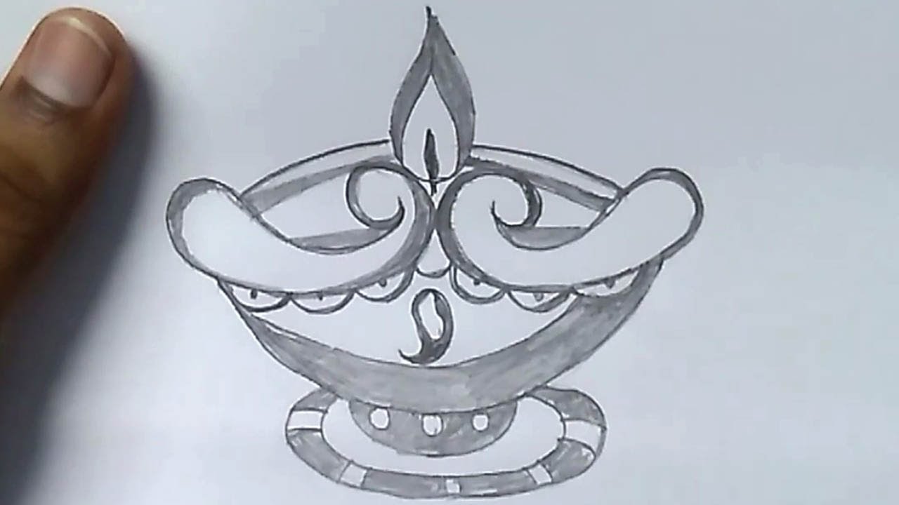 How to draw easy Diya DRAWING for Karthigai deepam | Agal vilakku ...