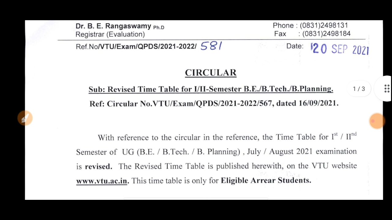VTU UPDATE|1 ST AND 2ND SEM NEW TIME TABLE|students solution - YouTube