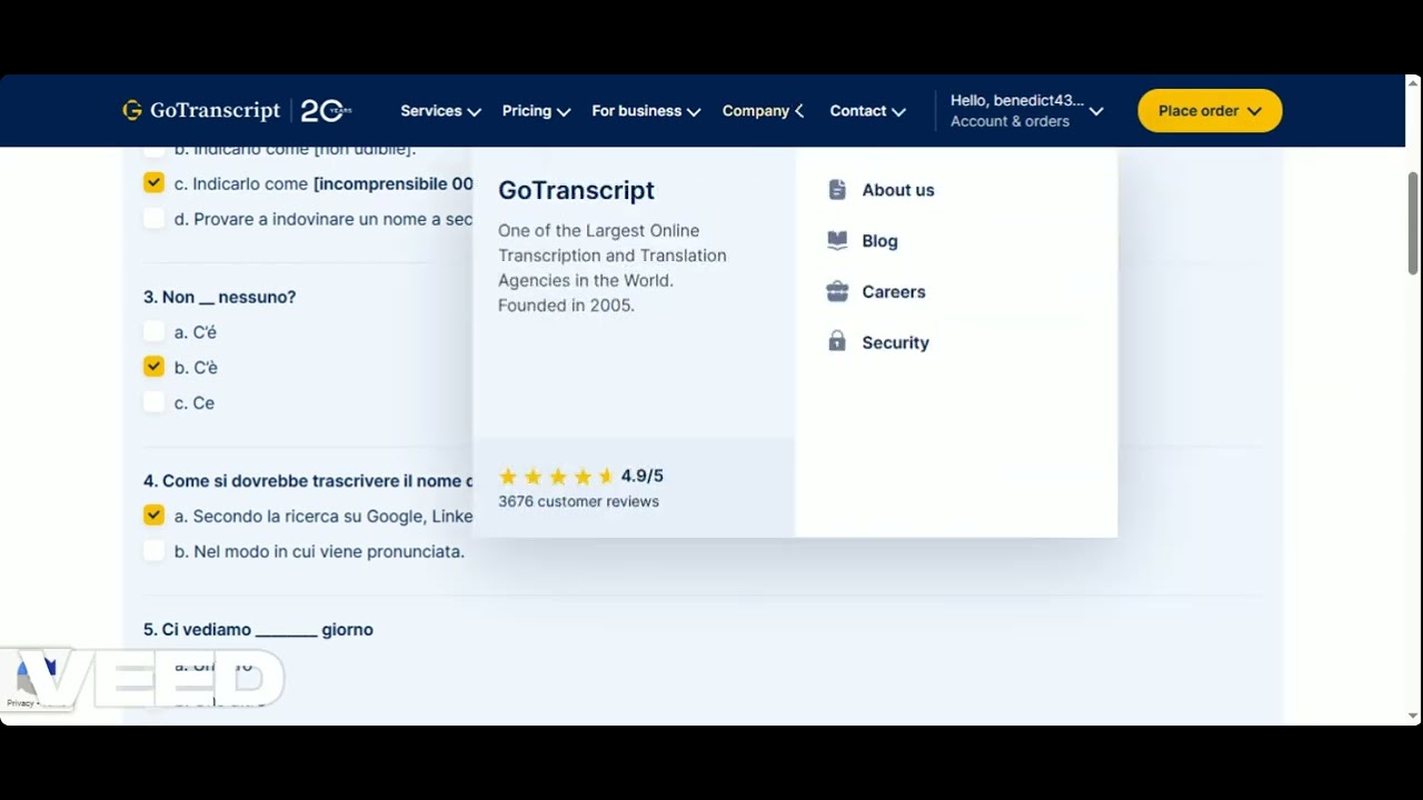 Go Transcript Italian test for today - YouTube