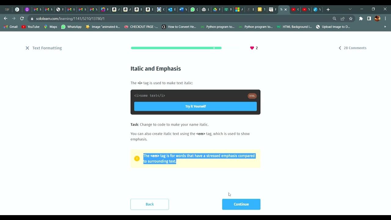 Text Formatting |2.1+2.2| Getting Started |Web Development Fundamentals |SOLOLEARN Answers - YouTube