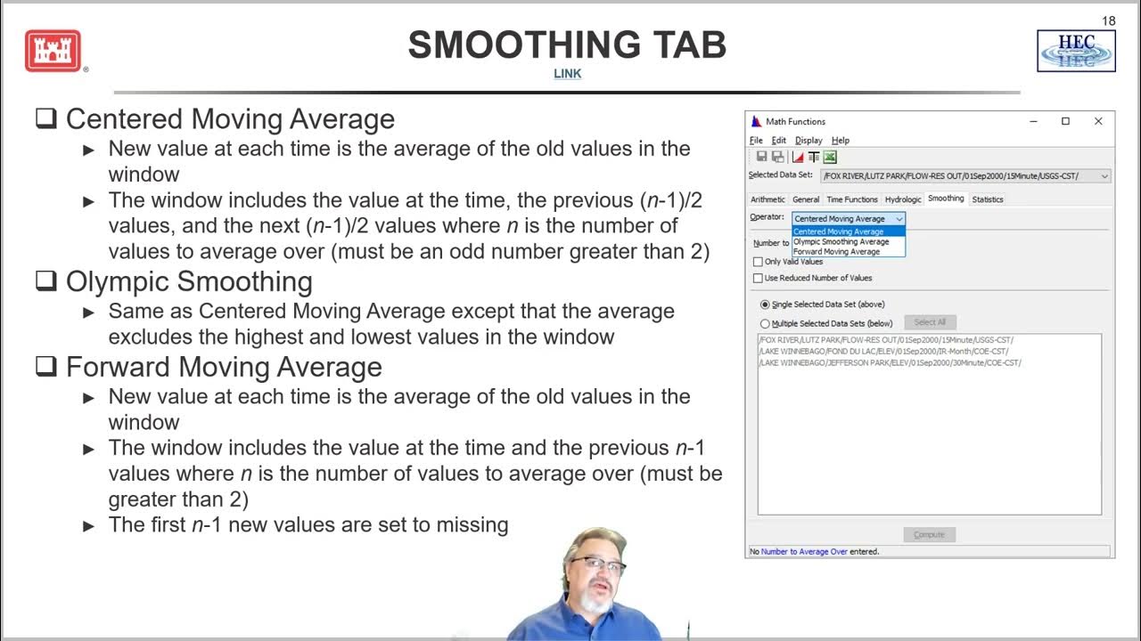 HEC DSSVue Math Functions Lecture Session 5 Smoothing and Statistics Tabs - YouTube