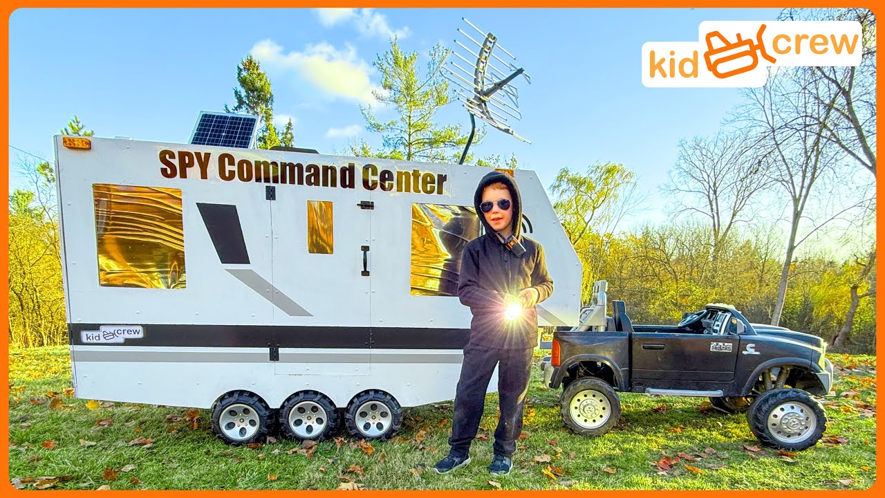 Solving kids police mystery story as spy with ride on command center ...