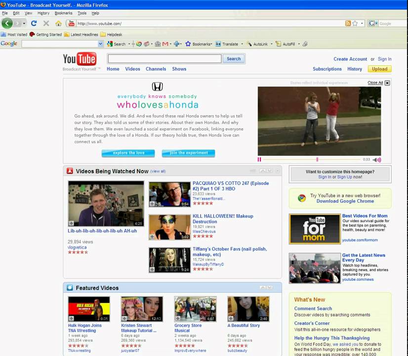 Honda - YouTube Masthead Ad (Nov 4, 2009) - YouTube