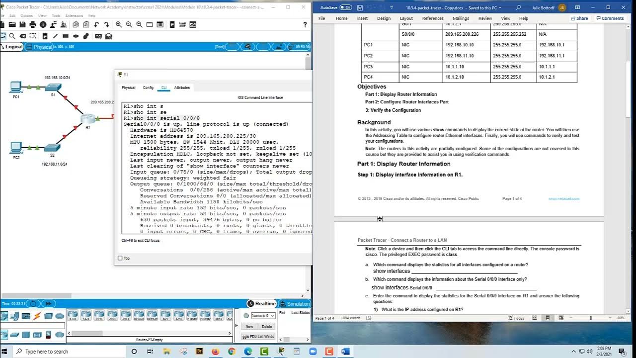 NetAcad ITN Packet Tracer 10.3.4: Connect a Router to a LAN - YouTube