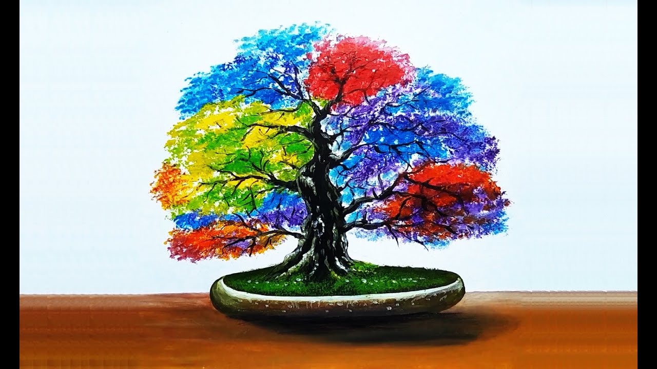 Colorful Bonsai Tree (Acrylic Painting for Beginners) - YouTube