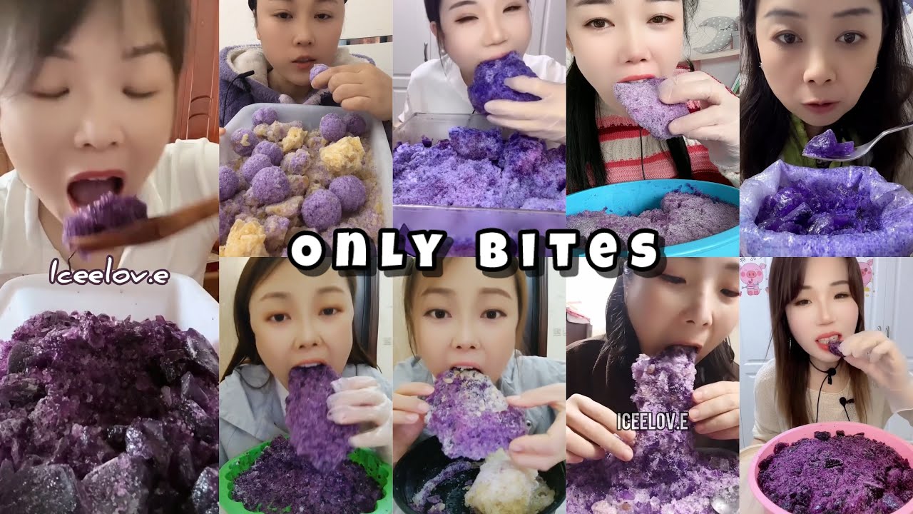 CRUNCHY ICE EATING COMPILATION BITES ONLY 😍 PURPLE DRY ICE EATING 💜 ...