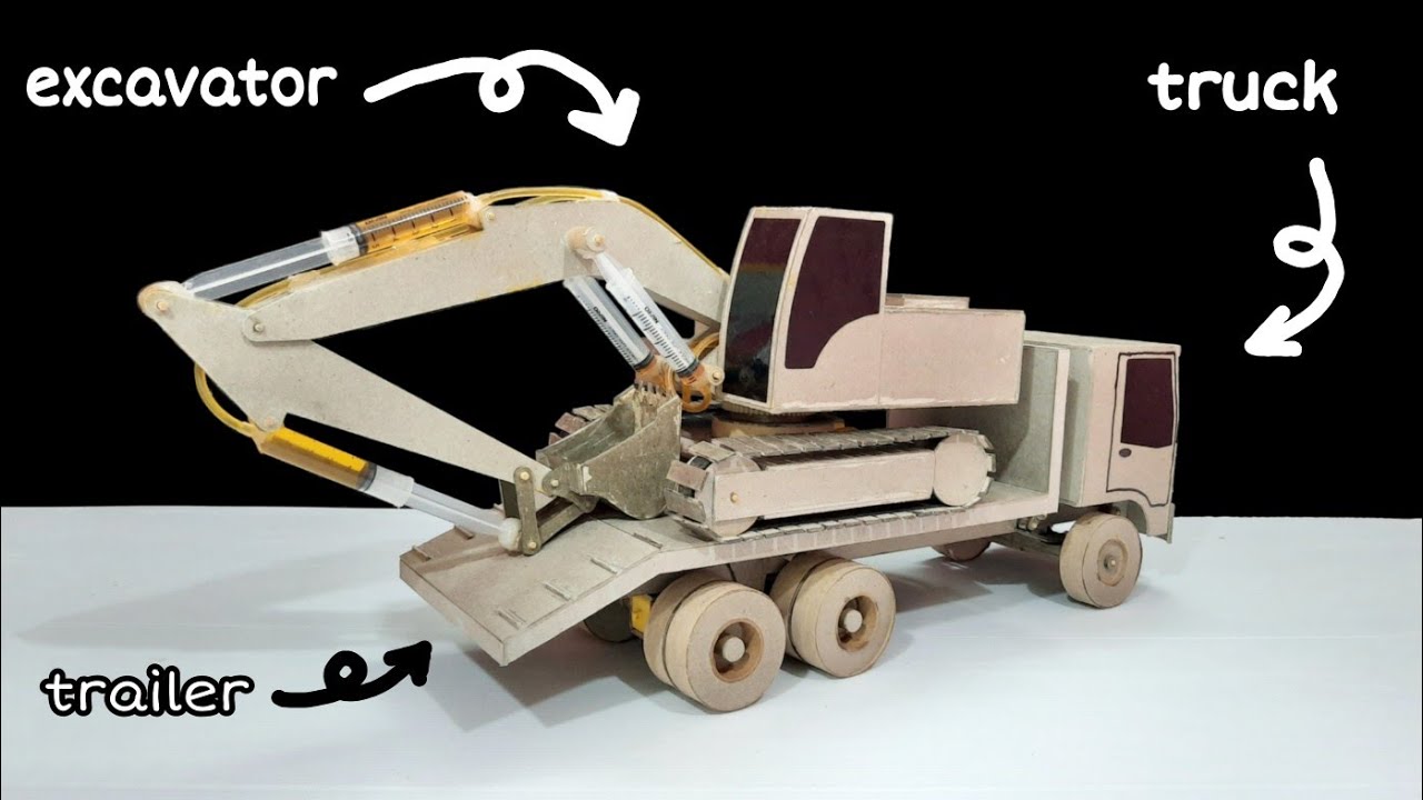 How to make excavator transport trailer. from grey cardboard paper / By ...