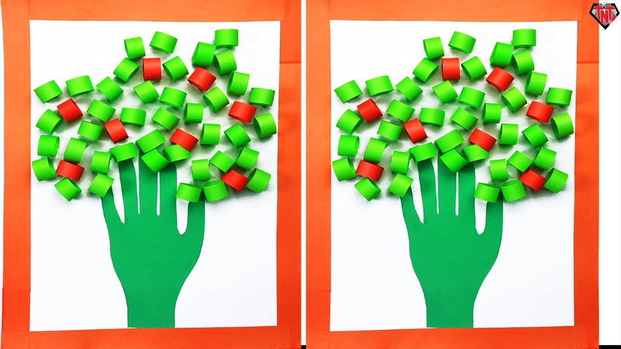 How To Make 3D Paper Tree on Wall || Home Made Paper Hand Tree Wall ...