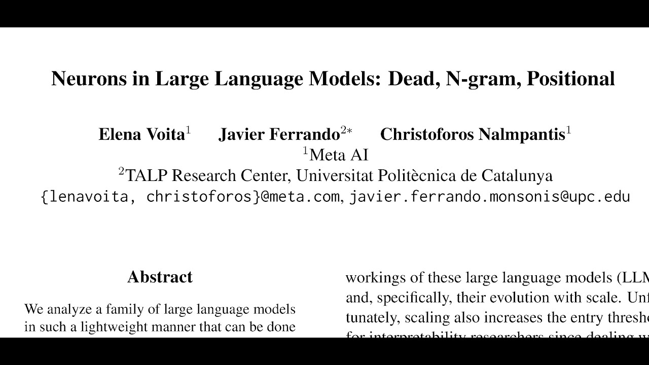 Neurons in Large Language Models: Dead, N-gram, Positional - YouTube
