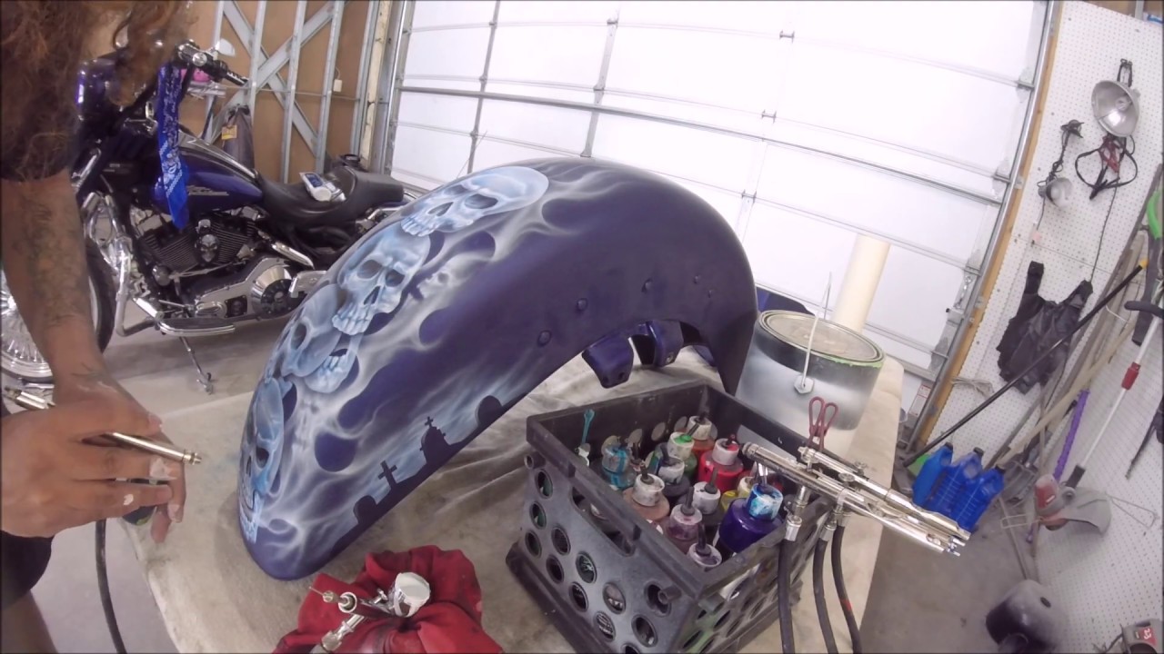 How To Airbrush Airbrush Skulls and Smoke on a Fender - YouTube