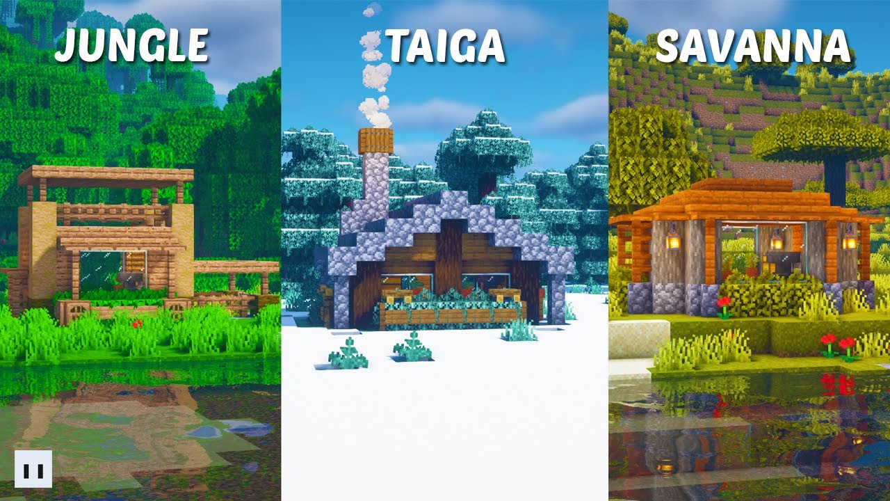 Minecraft : Starter House in 3 Different Biomes | Simple & Easy - YouTube