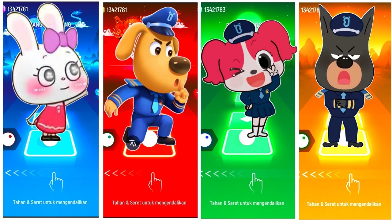 Little rabbit 🆚 Sheriff Labrador 🆚 Sheriff Papillon 🎶Tiles Hop EDM Rush ...