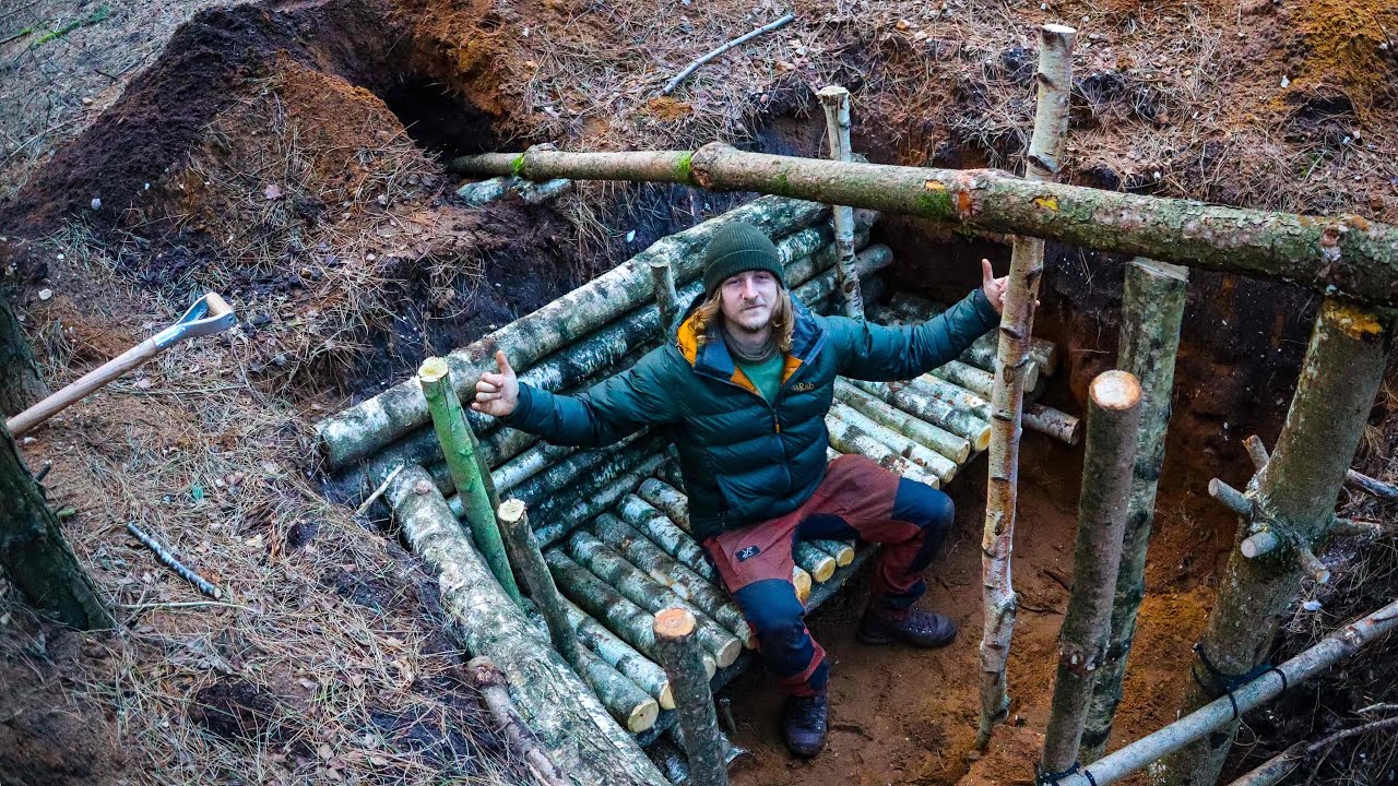 Dugout Bushcraft shelter Build! 48 Hours Uk Wildcamping- Completing The ...