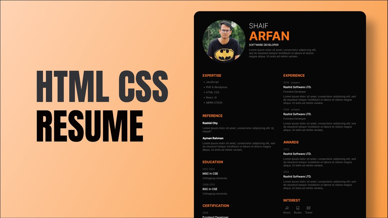 HTML CSS Resume Beginner Project YouTube
