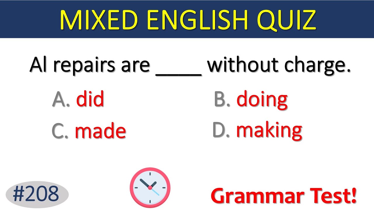 Mixed grammar Question and answers | Good English Test | Prepositions ...