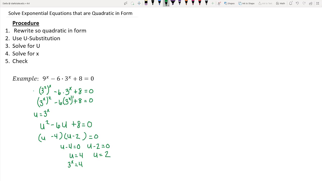 4 4 Solving Exponential Equations Quadratic in Form - YouTube
