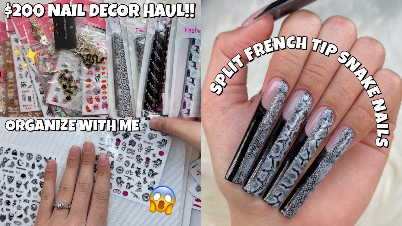 HUGE $200 NAIL ART DECORATION HAUL | 3XL SPLIT FRENCH TIP SNAKE NAILS ...