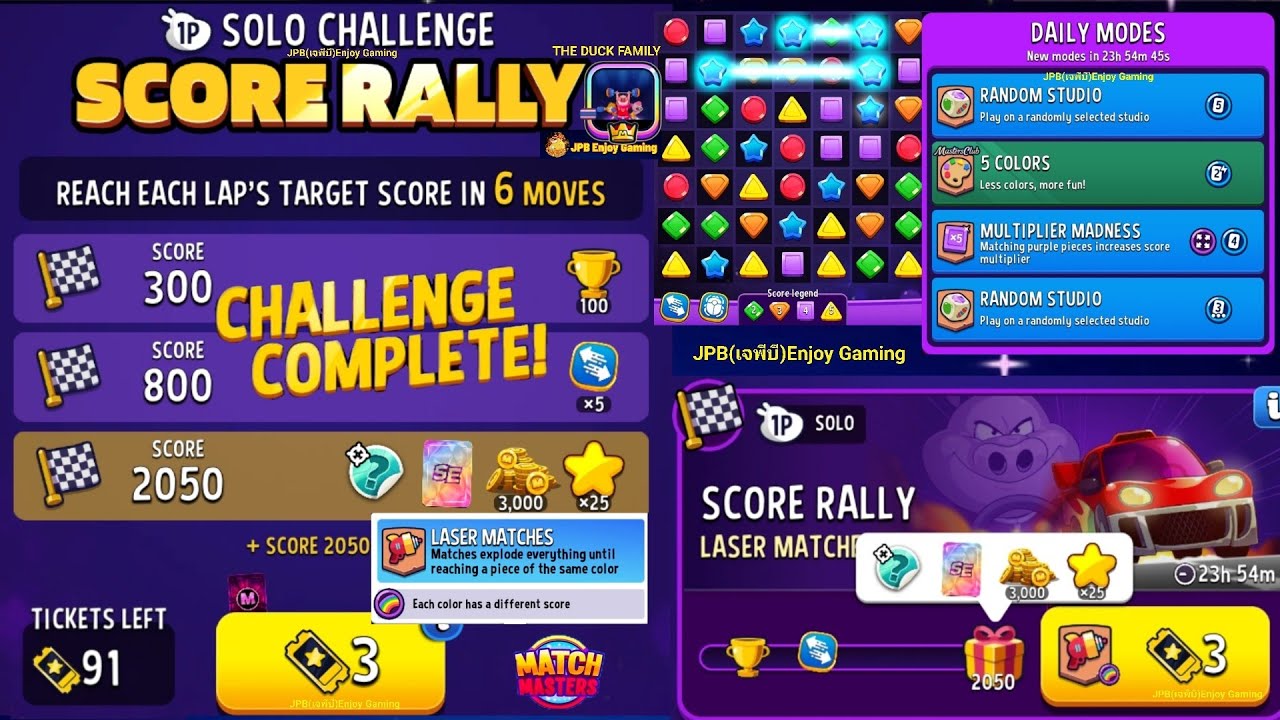 Solo Challenge Score Rally 6 move Laser Matches+Rainbow 2050 Score ...