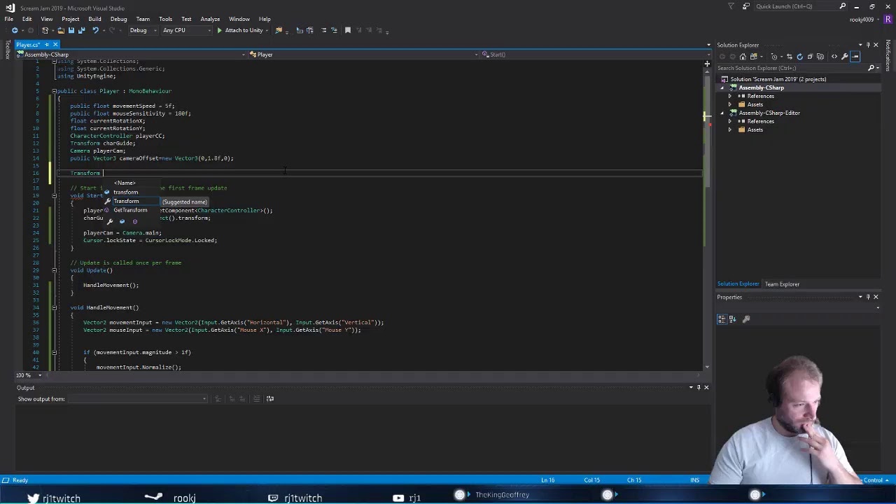Scream Jam 2019 Making a Horror game Day 1 - programming gameplay - YouTube