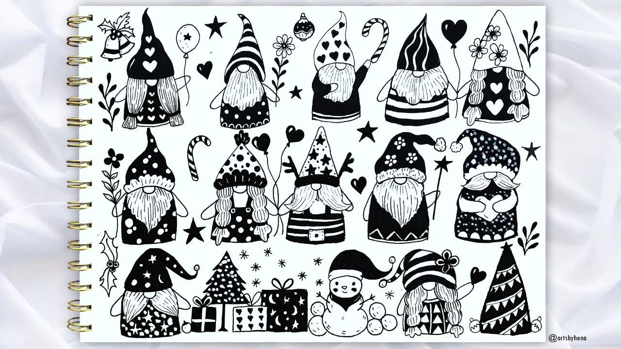 How To Draw Simple CHRISTMAS GNOMES | Cute Doodle Ideas For Christmas ...